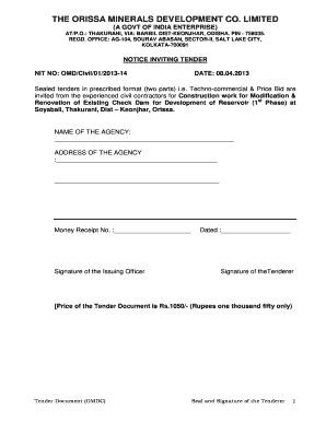 Fillable Online Tender Document For Construction Work For Modification