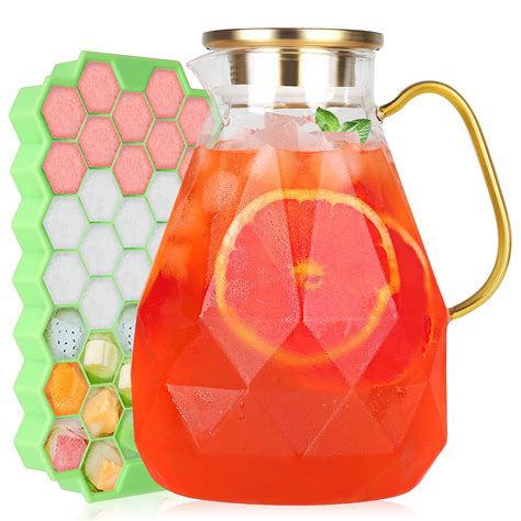 Buy Glass Pitcher With Lid 88oz Water Carafe Iced Tea Jugfree Ice