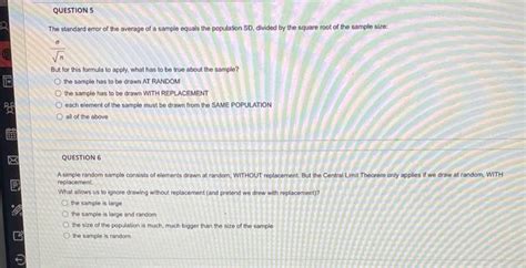 Solved The Standard Error Of The Average Of A Sample Equals