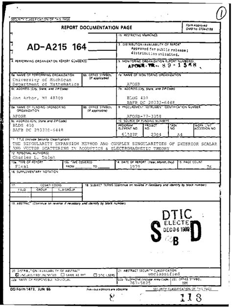 Fillable Online The Singularity Expansion Method And Complex Singularities Of Exterior Scalar