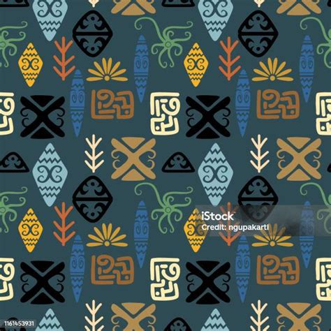 シームレスなアフリカマヤアステカの古代ボヘミアンスタイルの背景を持つ民族幾何学的な描画パターン イラストレーションのベクターアート素材や