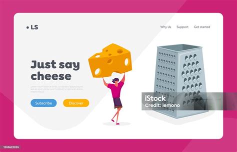 원산지 유제품 맛 식사 방문 페이지 템플릿 이탈리아 피자 를 요리하기위한 거대한 강판에 치즈의 작은 여성 캐릭터 창살 조각 천연