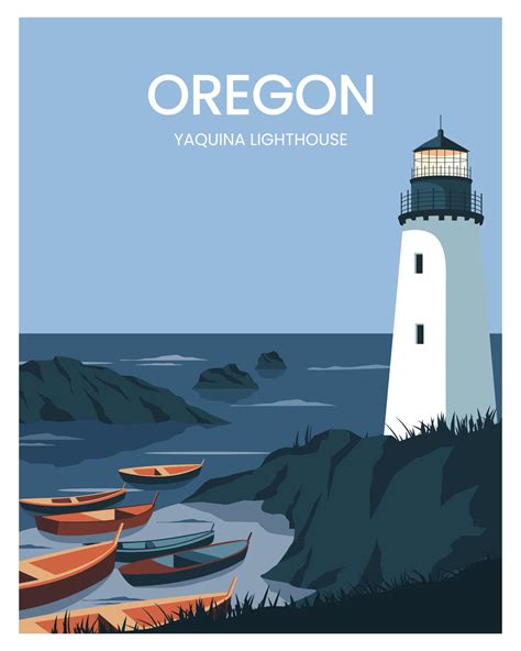 Travel Poster Yaquina Head Lighthouse On The Oregon Coast Landscape