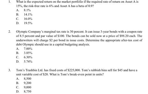 Solved 1 What Is The Expected Return On The Market Chegg Com
