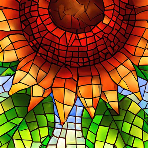 Sunflower Stained Glass Hyper Realistic Intricate Detail · Creative Fabrica