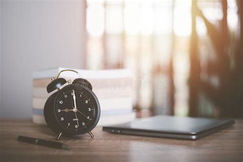 Alarm Clock Laptop Books All On The Table Online Training Distance