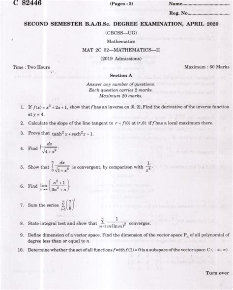Mathematics II 2020 Computer Science Engineering Studocu