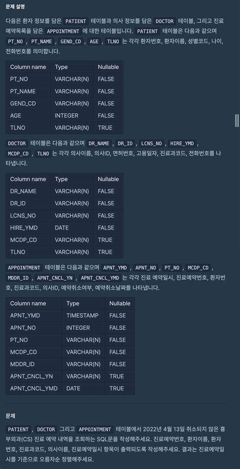 프로그래머스 Sql 고득점 Kit String Date 취소되지 않은 진료 예약 조회하기