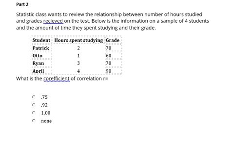 Part 2 Statistic Class Wants To Review The Relationship Between Number