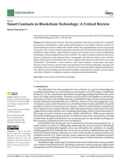 Smart Contracts In Blockchain Technology A Critical Review Download Free Pdf Science