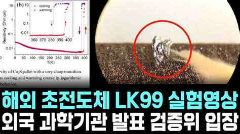 속보 상온 초전도체 Lk99 해외 실험영상 검증 위원회 입장 외국 괴학기관 발표 Youtube
