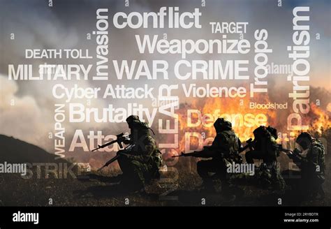 Army Gun And Word Overlay In Explosion Defense And Battle In War
