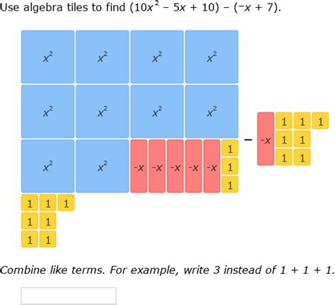 Ixl Add And Subtract Polynomials Using Algebra Tiles Grade 9 Math