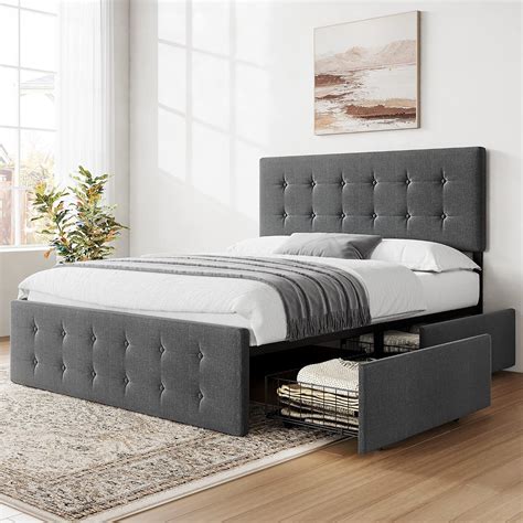 GAOMON Base De Cama Queen Con Cajones De Almacenamiento Base De Cama De Plataforma Tapizada