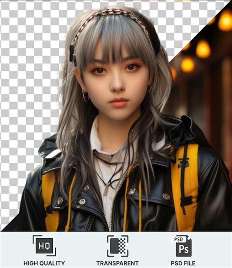 Fondo Transparente Con Aislado Una Chica Con Cabello Largo Con Una Chaqueta De Cuero Negra