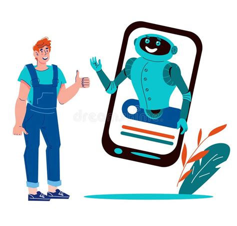 Man Talking With Robot Assistant Online Cartoon Vector Illustration