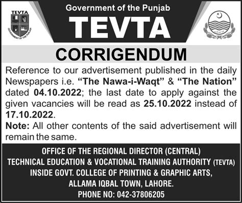 Tevta Punjab Jobs 2022 For 100 Instructors Lecturers Lab Staff