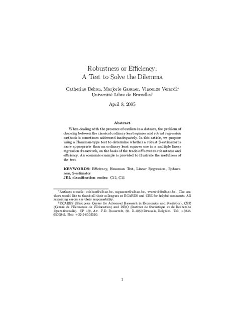 Pdf Robustness Or Efficiency A Test To Solve Dilemma