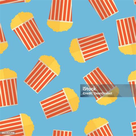 파란색에 양동이 원활한 Patern에 팝콘을 만화 벡터 일러스트 레이 션 가방에 대한 스톡 벡터 아트 및 기타 이미지 가방