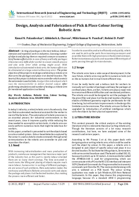 pdf design analysis and fabrication of pick and place colour sorting
