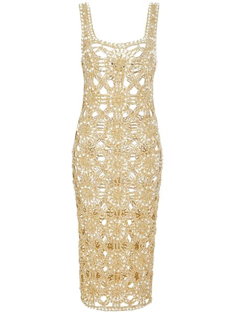 Retrofete Saffron Knit Crochet Dress Gold Farfetch