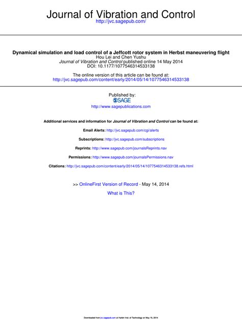 Pdf Dynamical Simulation And Load Control Of A Jeffcott Rotor System In Herbst Maneuvering Flight