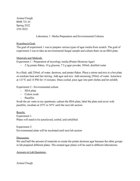 Mpv Lab Notebook Ariana Clough Bms 721 Spring 2022 2 01 Laboratory