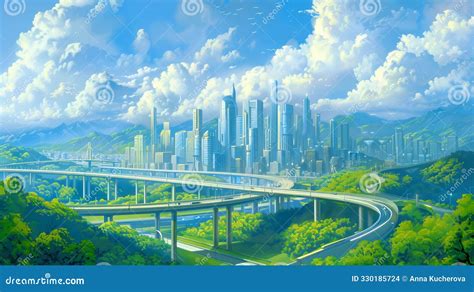 Futuristic Cityscape With A Spacecraft Navigating Through Neon Lit Structures Royalty Free Stock