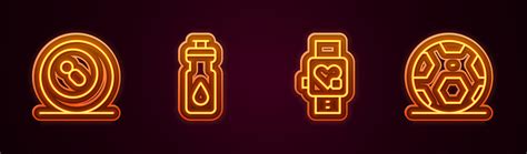 세트 라인 당구 스누커 공 피트니스 셰이커 마음과 축구 축구와 스마트 시계 빛나는 네온 아이콘입니다 벡터 8에 대한 스톡 벡터