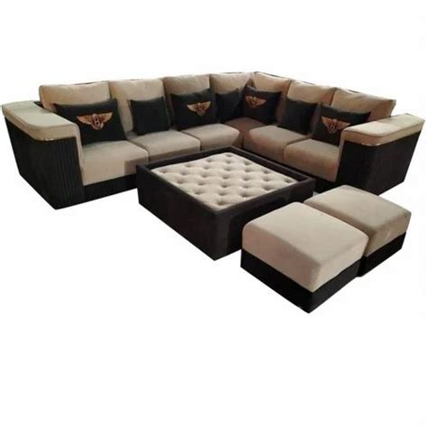 7 Seater Velvet L Shape Engineered Wood Sofa Set 3 3 1 At 28000 Set
