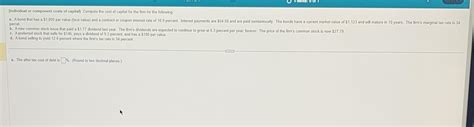 Solved Individual Or Component Costs Of Capital Compute Chegg