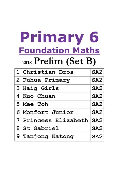 2018 Primary 6 Foundation Mathematics Prelim Exam Paper Set B