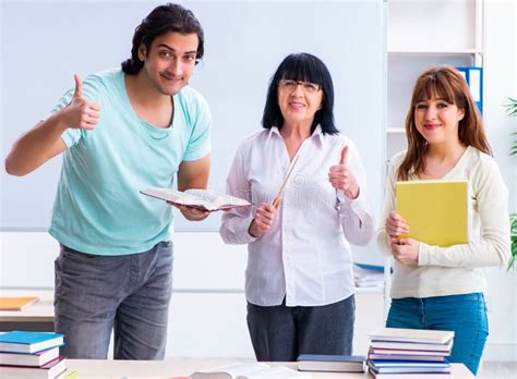 Old Teacher And Students In The Classroom Stock Image Image Of