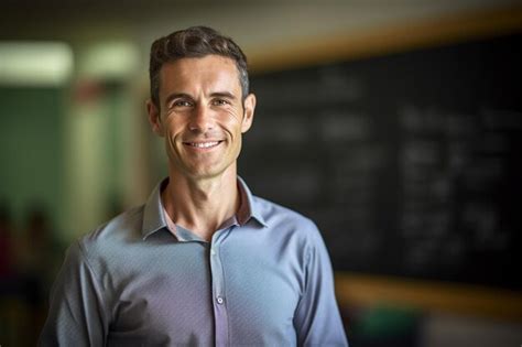 Premium Photo Portrait Of Male Teacher Smiling In Classroom Bokeh