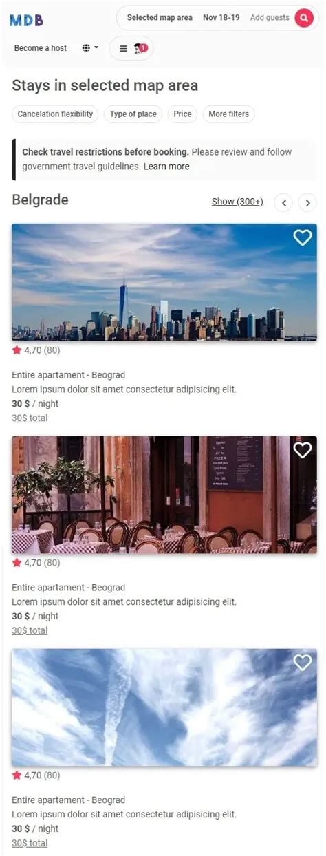 Airbnb Template Bootstrap 5 And Material Design