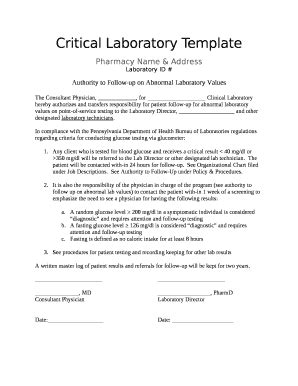 Critical Laboratory Template Doc Template PdfFiller