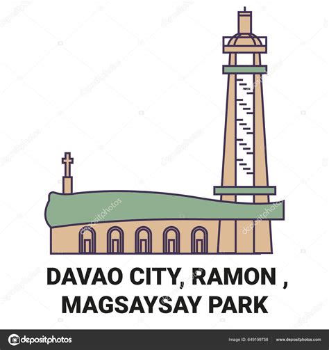 Philippines Davao City Ramon Magsaysay Park Travel Landmark Line Vector