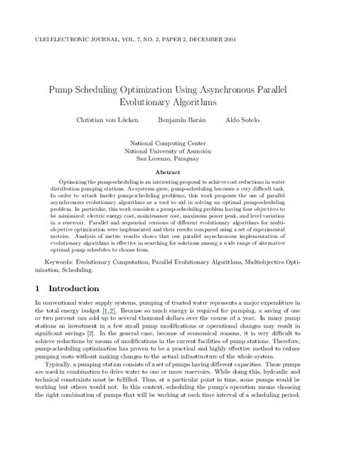 Pdf Multi Objective Pump Scheduling Optimisation Using Evolutionary