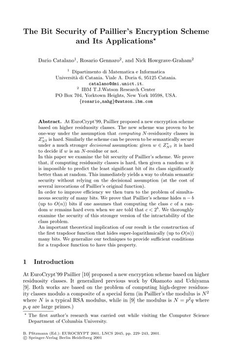 Pdf The Bit Security Of Pailliers Encryption Scheme And Its