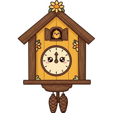 Cute Kawaii Cuckoo Clock Clipart With Happy Face 58216236 Png