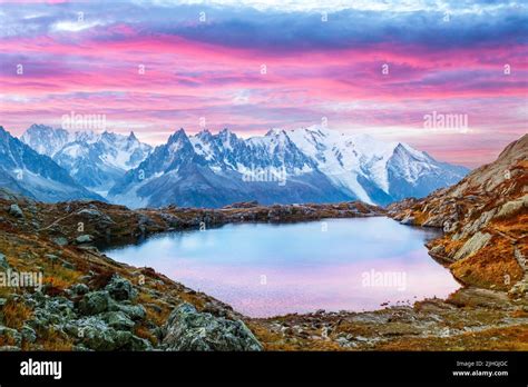 Colourful Sunset On Chesery Lake Lac De Cheserys In France Alps