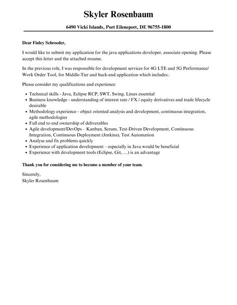 Java Applications Developer Associate Cover Letter Velvet Jobs