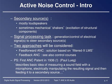 PPT Digital Audio Signal Processing Topic 7 Active Noise Control