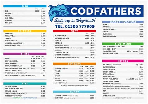 Menu At Codfathers Fast Food Weymouth