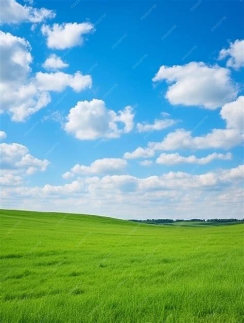 A Field With A Green Field And A Blue Sky With Clouds Premium Ai