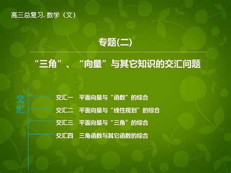【高考领航】2016高三数学一轮复习 专题2 “三角”、“向量”与其它知识的交汇问题课件 文 新人教word文档在线阅读与下载无忧文档