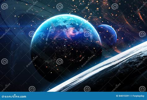 Universe Scene With Planets Stars And Galaxies In Outer Space Showing
