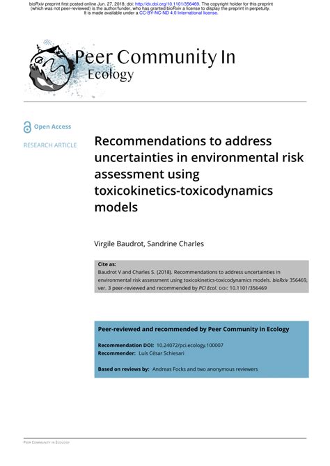 Pdf Recommendations To Address Uncertainties In Environmental Risk