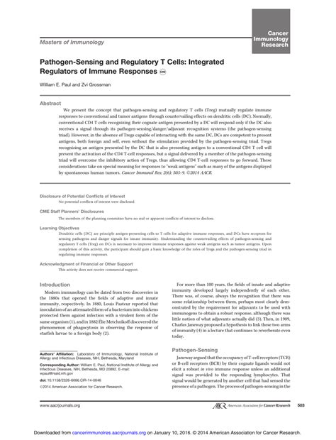Pdf Pathogen Sensing And Regulatory T Cells Integrated Regulators Of