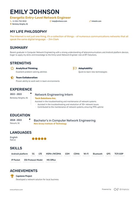 5 Entry Level Network Engineer Resume Examples Guide For 2024
